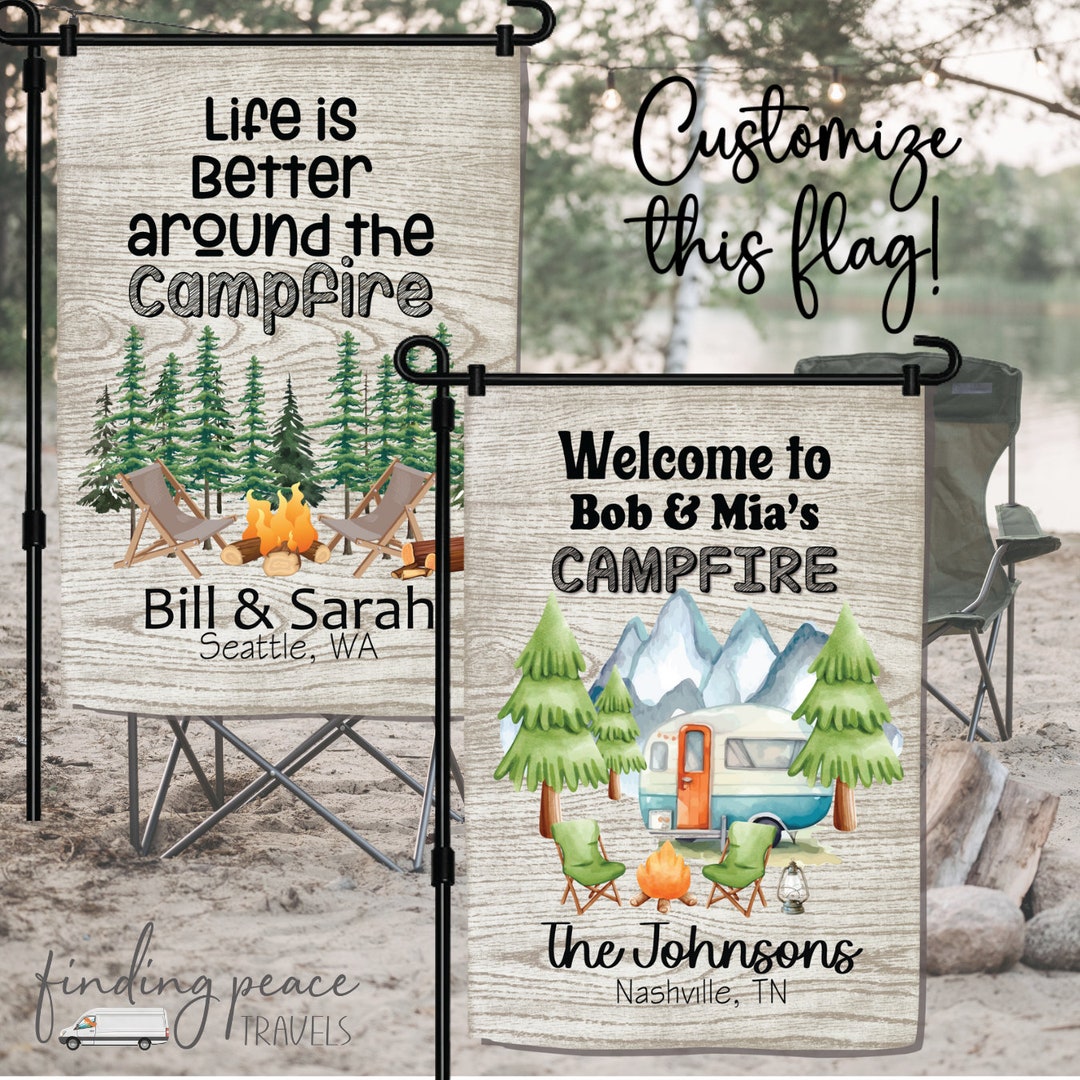 Personalized Flag Camping Character Around the Campfire Weiner Campfire ...