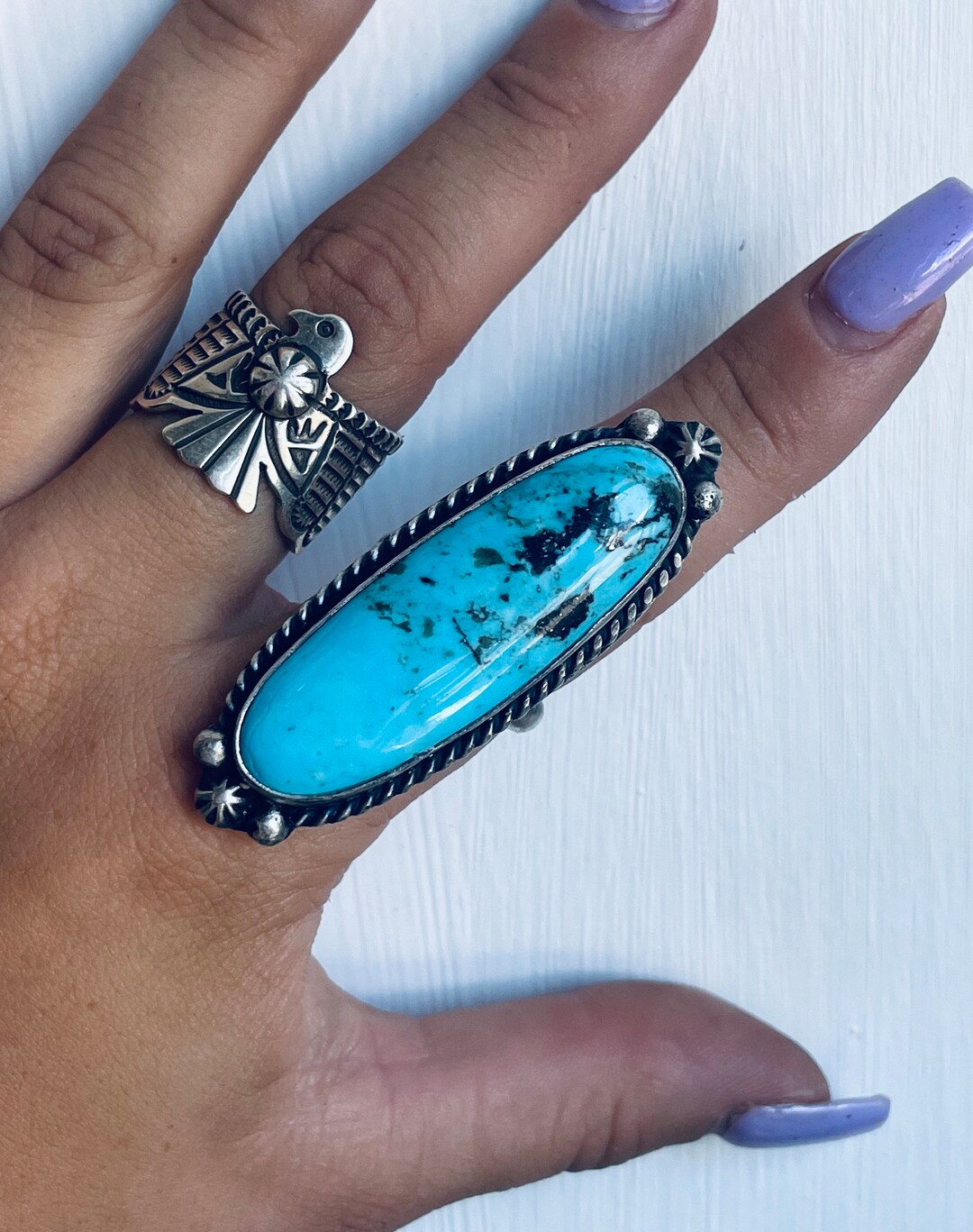 Size 9 Stunning Sterling Silver and Genuine Turquoise Ring - Etsy