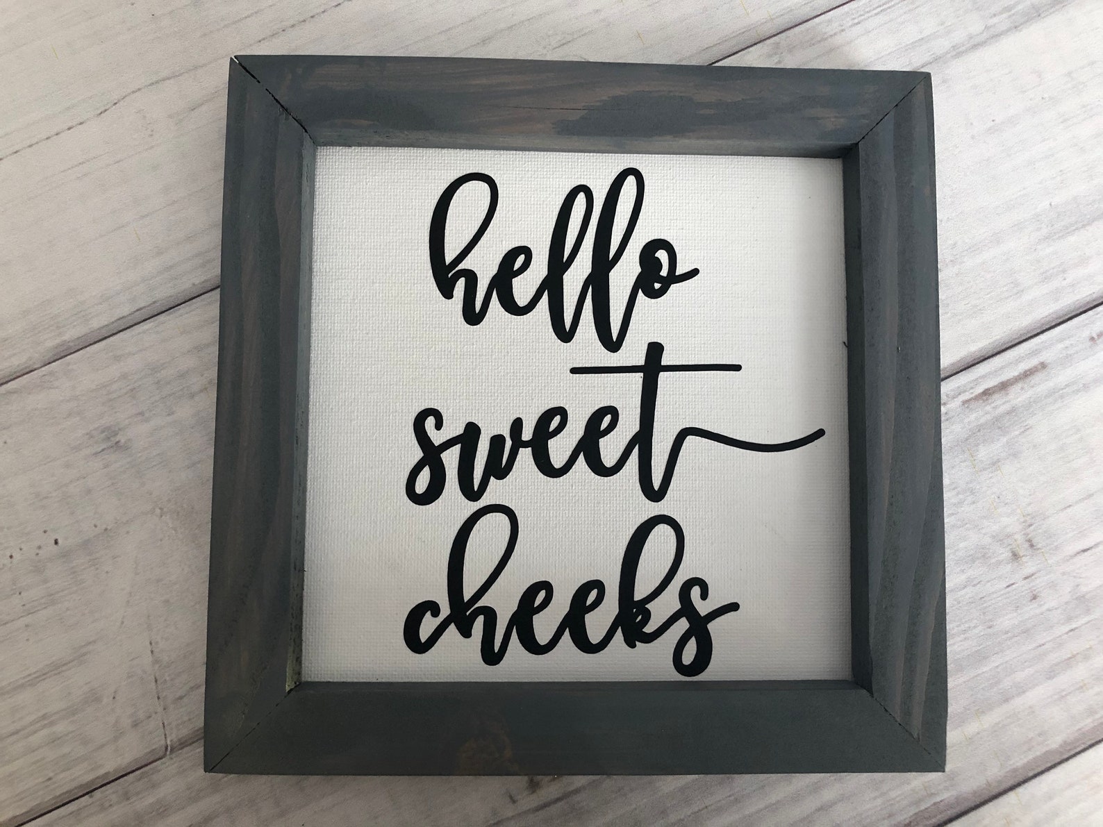 Hello Sweet Cheeks Wall Sign, Canvas Sign, Rustic Wood Frame, Bathroom ...