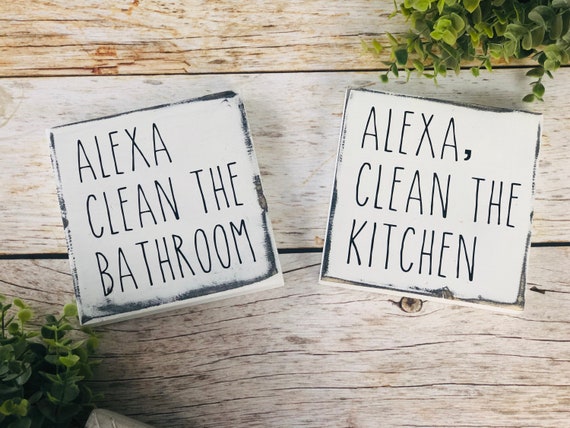 Alexa Clean the Kitchen Bathroomdistressed Wood Shelf | Etsy