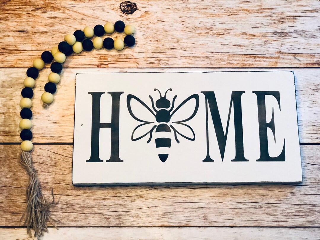 HOME Bee Wooden Sign, Farmhouse Decor, Hand Painted - Etsy