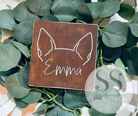 Personalized Dog Ear Outline Sign Distressed Wood Custom - Etsy