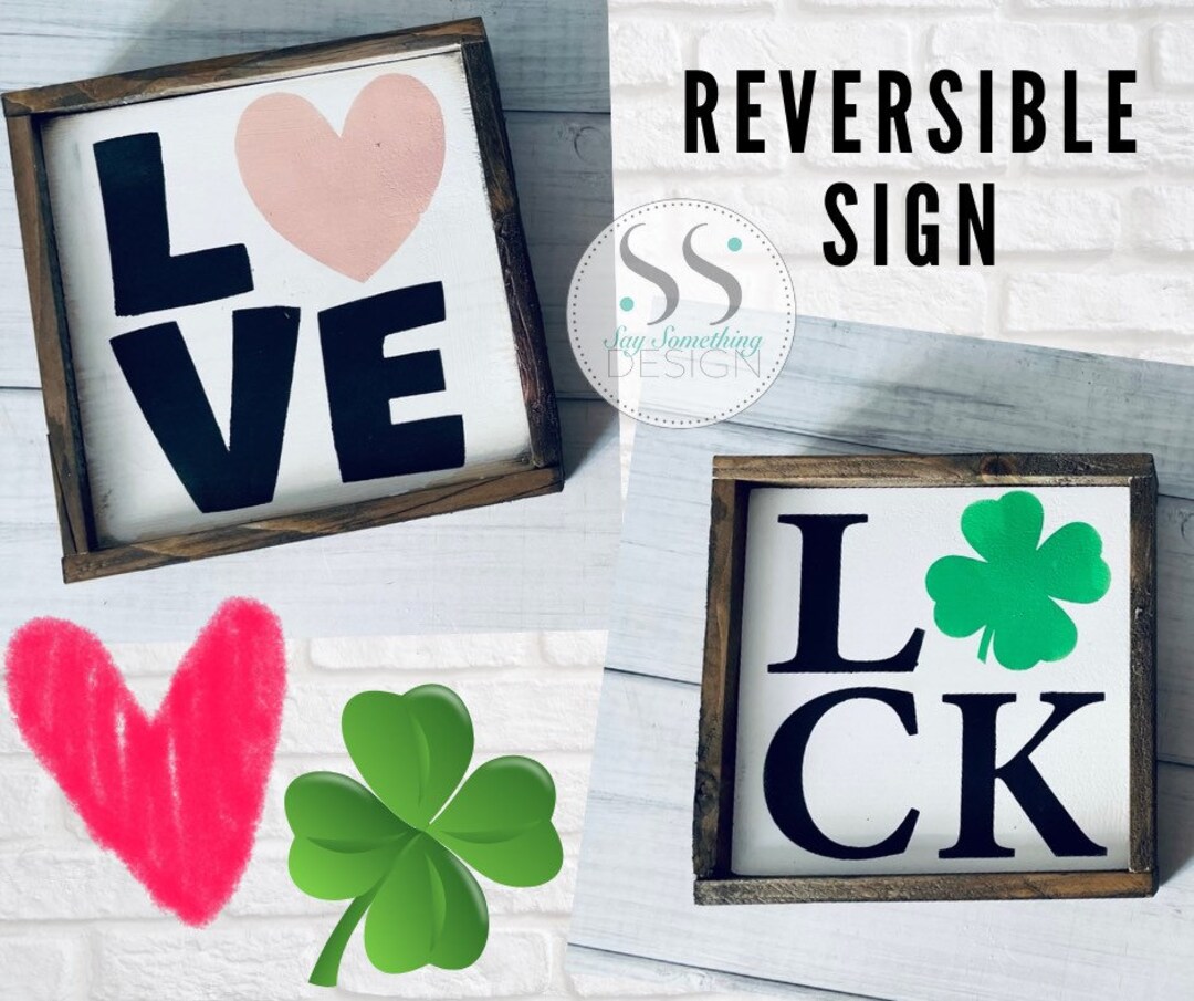 Reversible Sign, Valentines Day, St. Patricks Day, Wood, Sign, Shelf ...
