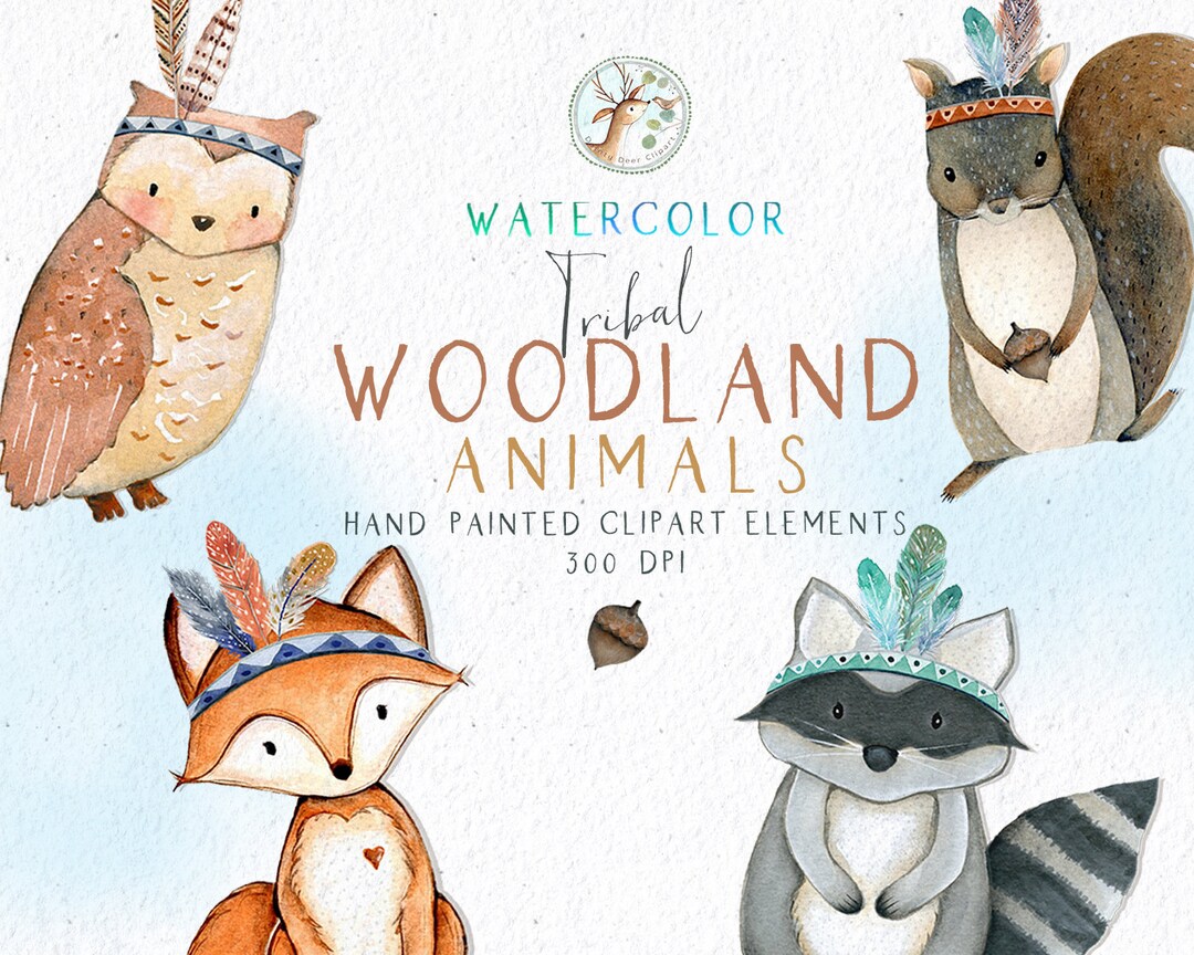 Woodland Tribal Animals Clipart Watercolor Tribal Clipart - Etsy