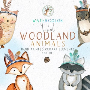 Woodland Tribal Animals Clipart Watercolor Tribal Clipart - Etsy