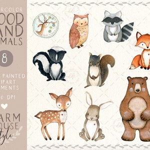 Woodland Animals Clipart, Watercolor Woodlands Clipart, Watercolor Fox ...