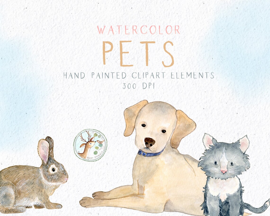 Watercolor Dog Clipart, Watercolor Cat Clipart, Watercolor Bunny ...