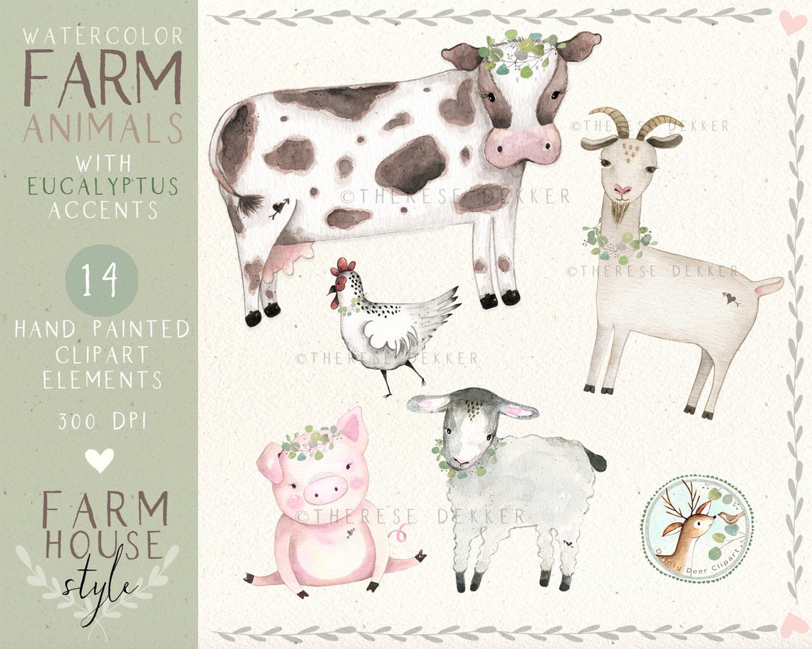 Farm Animals Watercolor Clipart Farm Clipart Printable Farm | Etsy