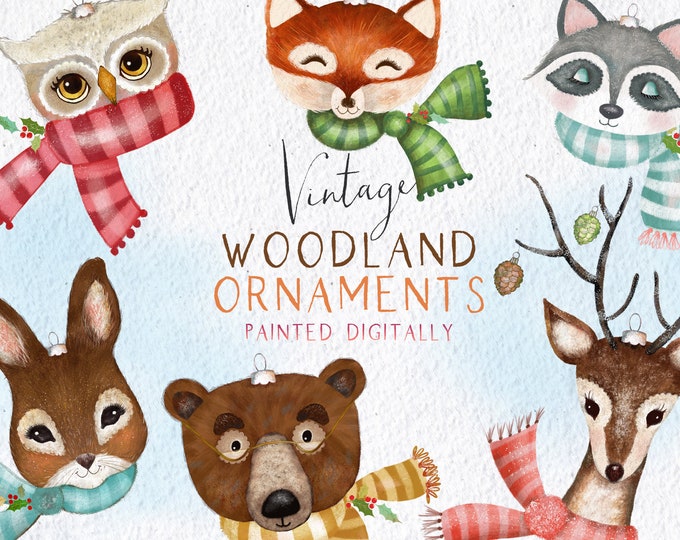 Hand Drawn Winter Animal Portraits, Holiday Woodland Creatures Clip Art ...