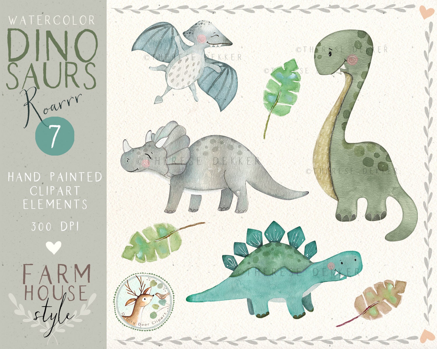 Watercolor Dinosaurs Clipart, Watercolor Baby Dinosaurs Clipart ...