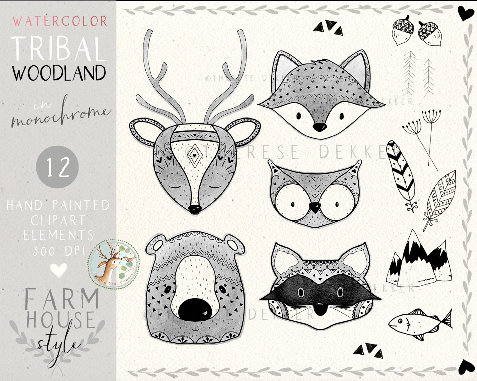 Woodland Animals Clipart Tribal Woodland Animals Clipart - Etsy
