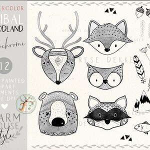Woodland Animals Clipart, Tribal Woodland Animals Clipart, Tribal ...