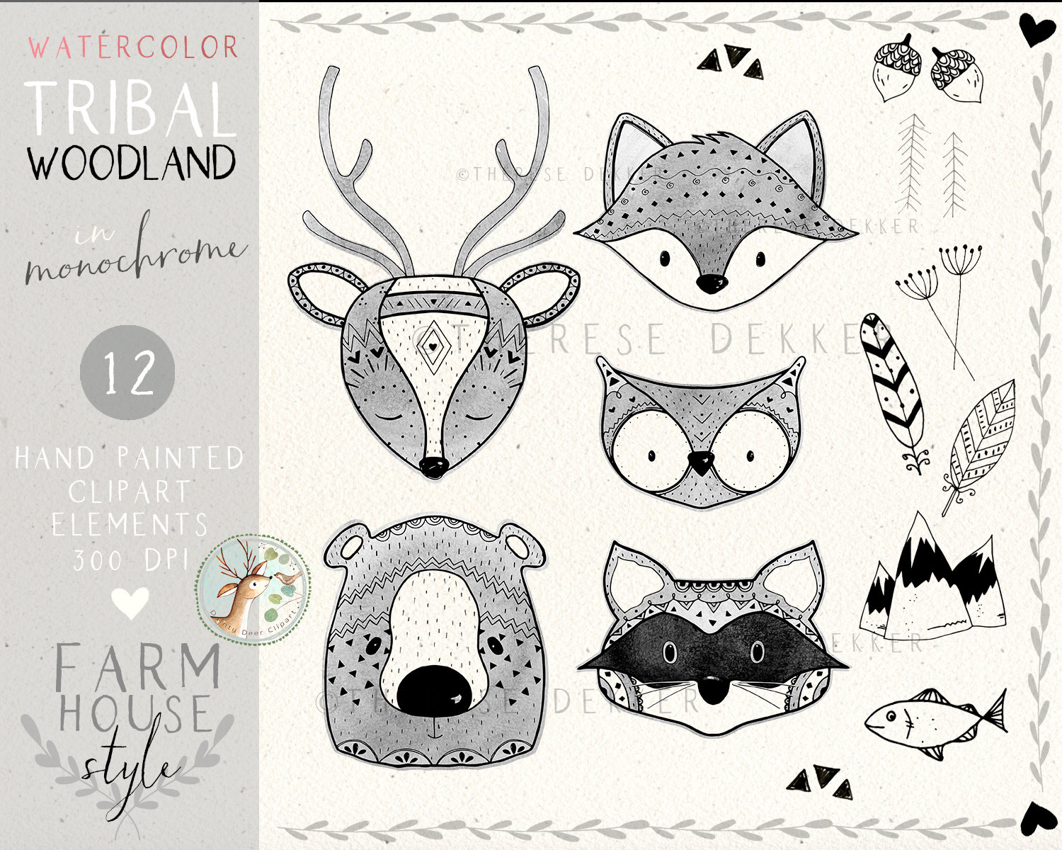 Woodland Animals Clipart Tribal Woodland Animals Clipart - Etsy