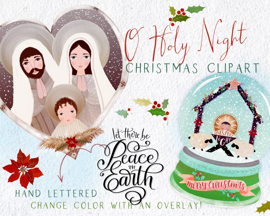 Nativity Clipart, Holy Family Clipart, Religious Clipart, Hand Lettered ...