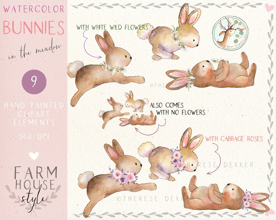 Watercolor Bunny Clipart, Bunny Clipart, Spring Bunny Clip Art, Digital ...