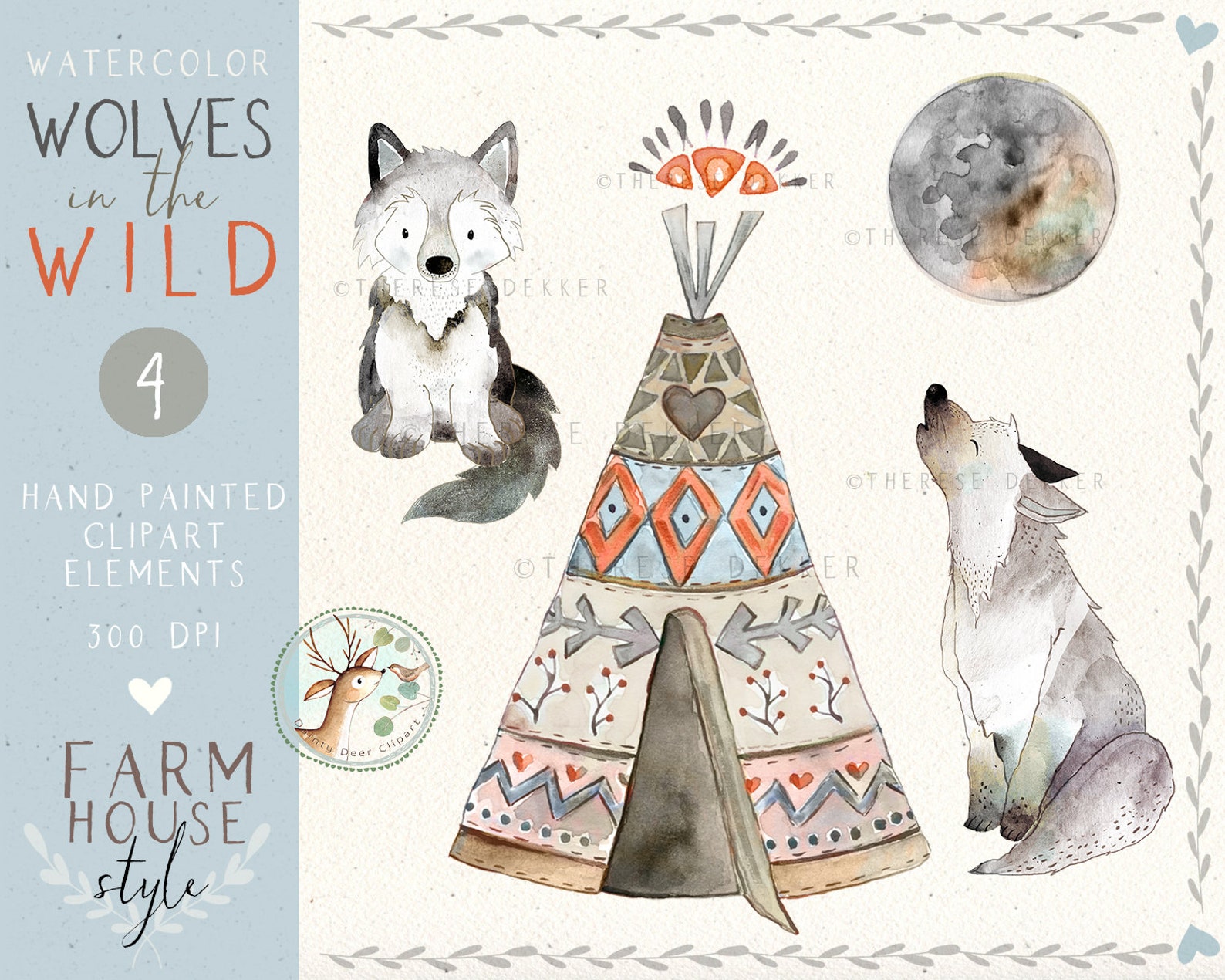 Watercolor Wolf Clipart Watercolor Wolves Clip Art Woodland - Etsy