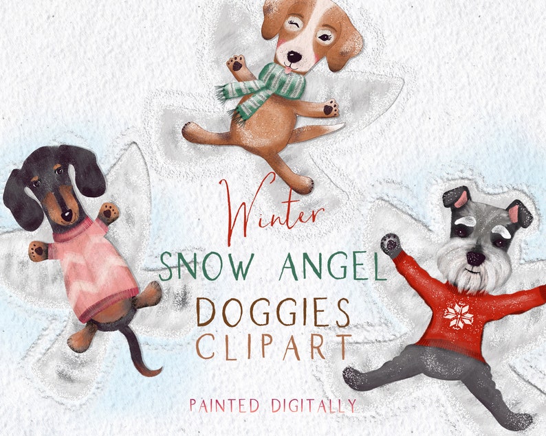 Dog Clipart Winter Clip Art Puppy Clipart Angels in Snow - Etsy