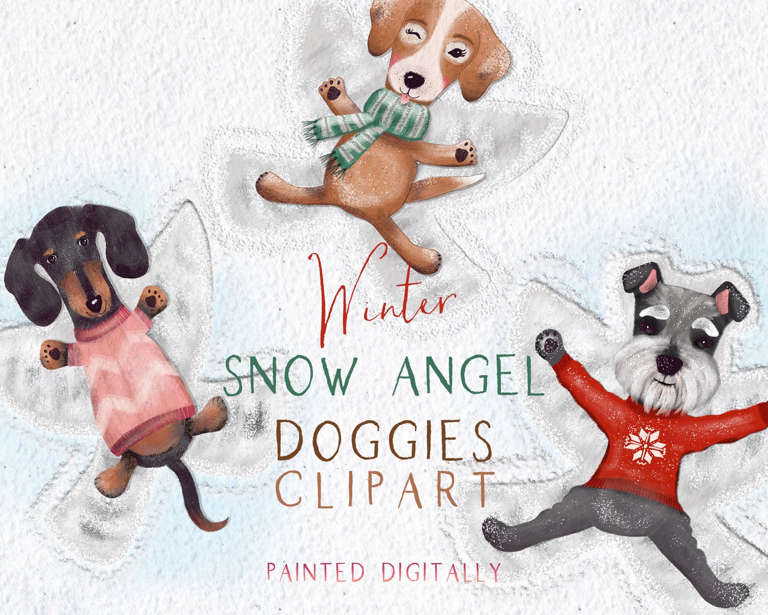 Dog Clipart Winter Clip Art Puppy Clipart Angels in Snow | Etsy