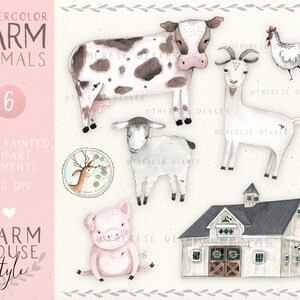 Farm Animals Watercolor Clipart, Farm Clipart, Printable Farm Animals ...