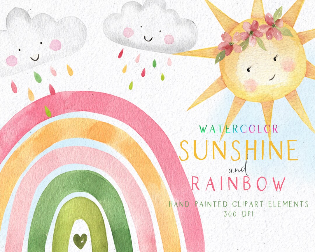 Rainbow Clipart, Watercolor Rainbow Clipart, Watercolor Sun Clipart ...