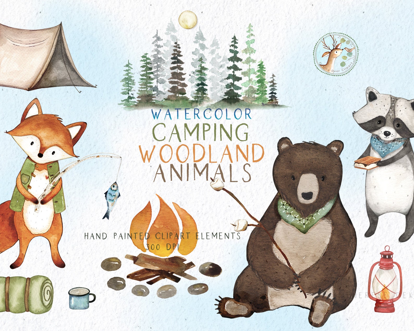 Camping Watercolor Clip Art Watercolor Woodland Animals - Etsy