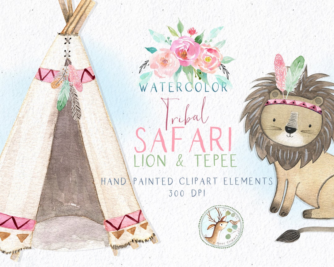 Watercolor Safari Clipart, Tribal Animals Clipart, Woodland Clipart ...