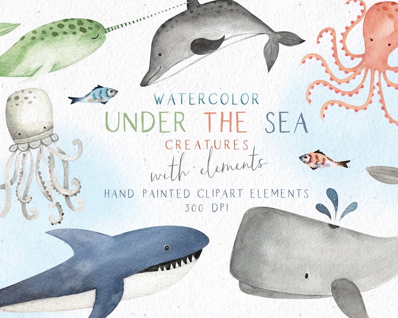 Watercolor Sea Clipart, Watercolor Ocean Clipart, Under the Sea Clipart ...