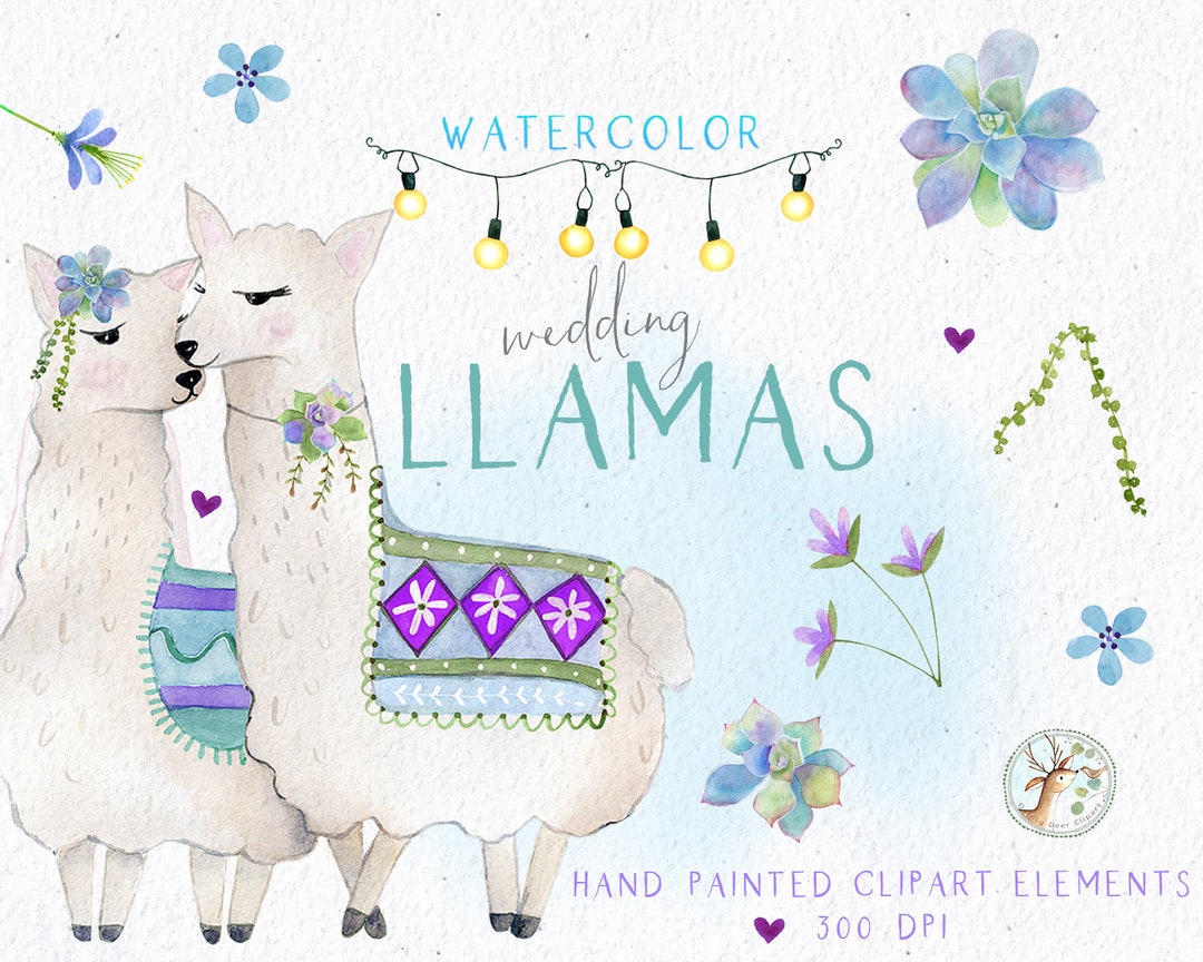 Watercolor Llamas Clipart, Watercolor Alpaca Clipart, Wedding Clipart ...
