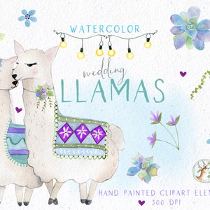 Watercolor Llamas Clipart, Watercolor Alpaca Clipart, Wedding Clipart ...