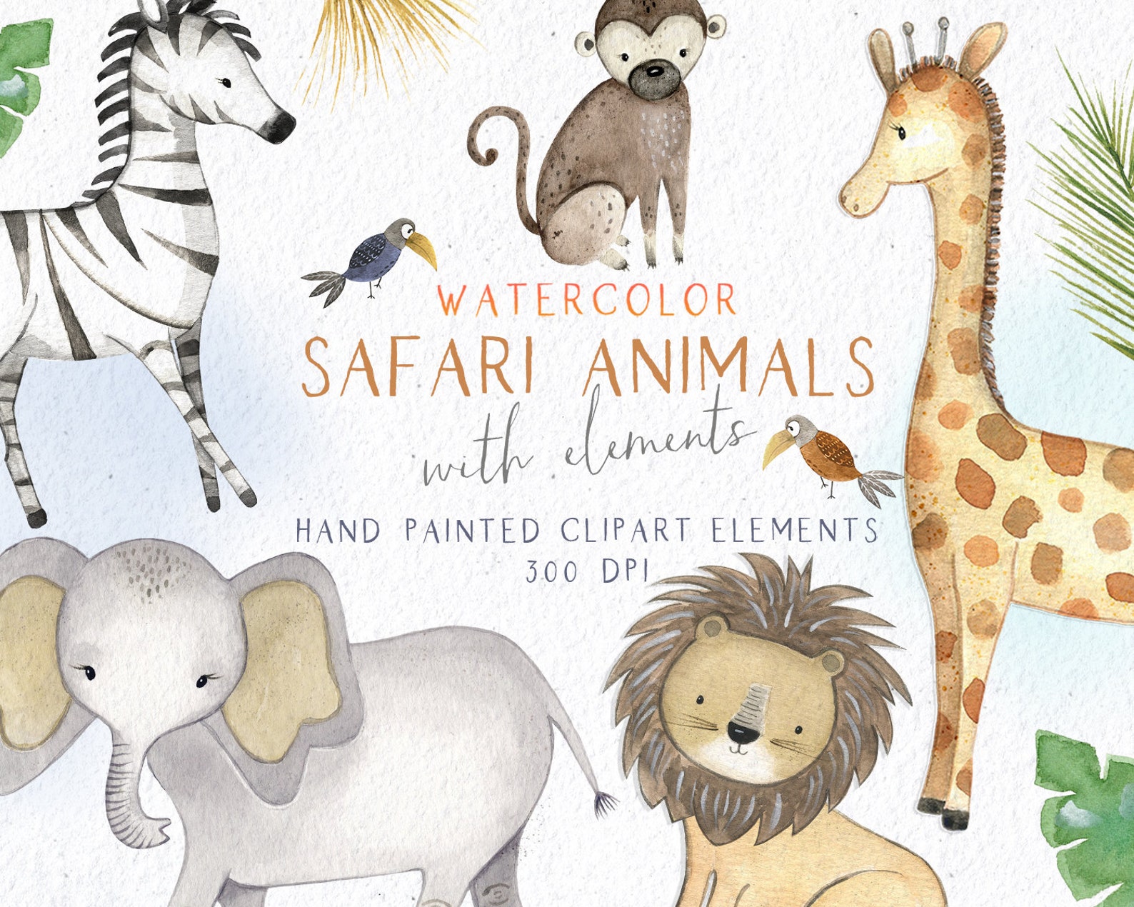 Watercolor Safari Clipart Watercolor Jungle Clipart Safari | Etsy