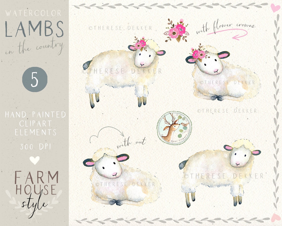 Watercolor Lambs Clipart Watercolor Sheep Clipart Baby Sheep - Etsy