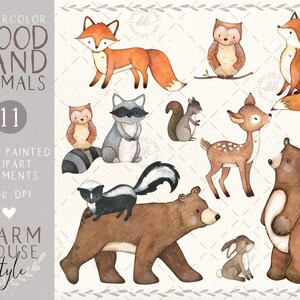 Woodland Animals Clipart, Watercolor Woodlands Clipart, Watercolor Fox ...