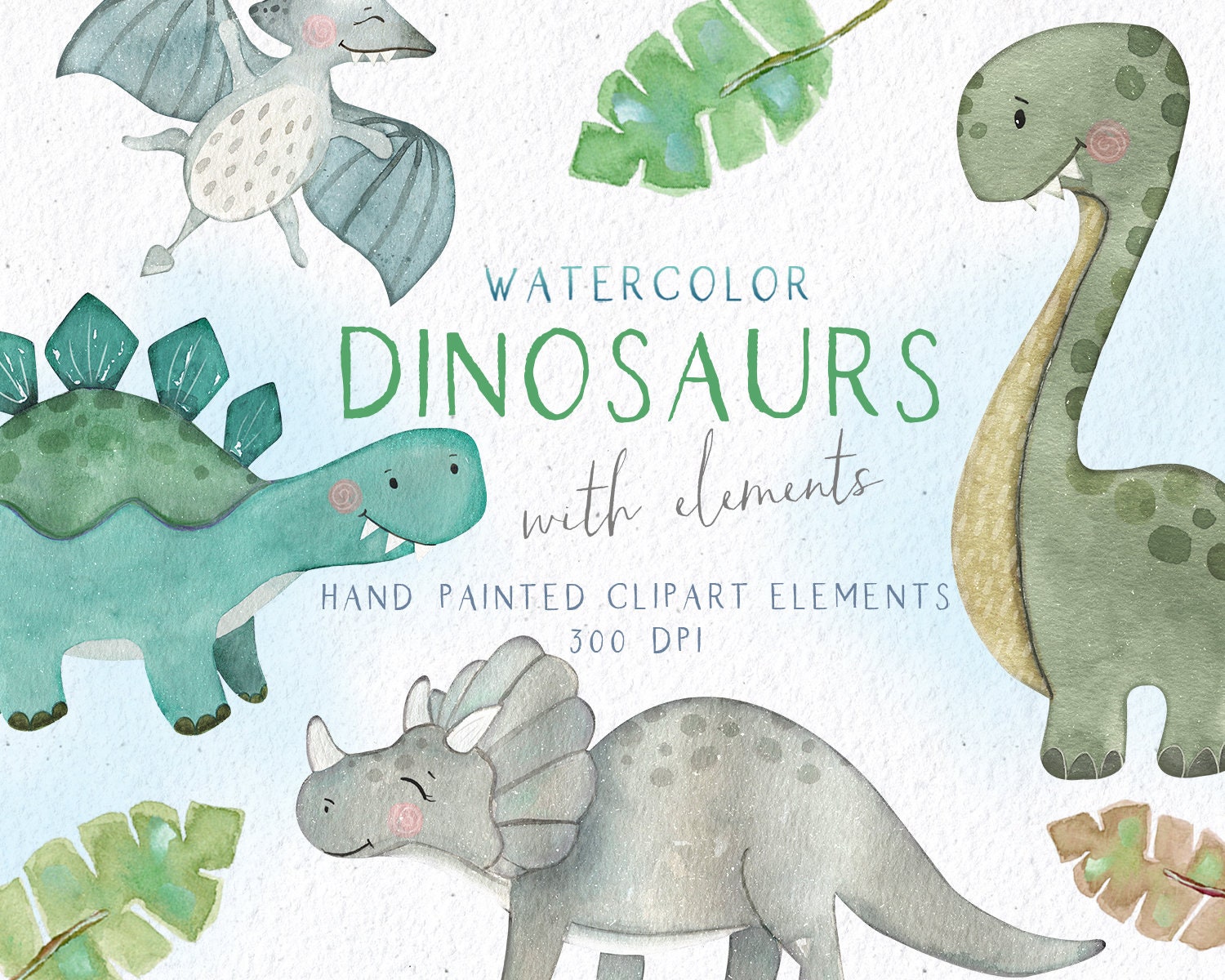Watercolor Dinosaurs Clipart Watercolor Baby Dinosaurs - Etsy