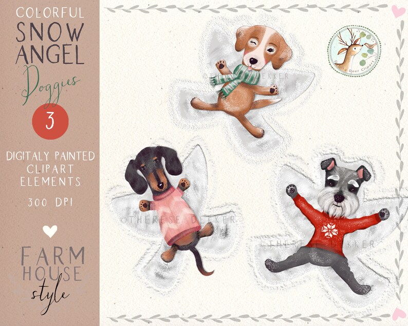 Dog Clipart, Winter Clip Art, Puppy Clipart, Angels in Snow Clip Art ...