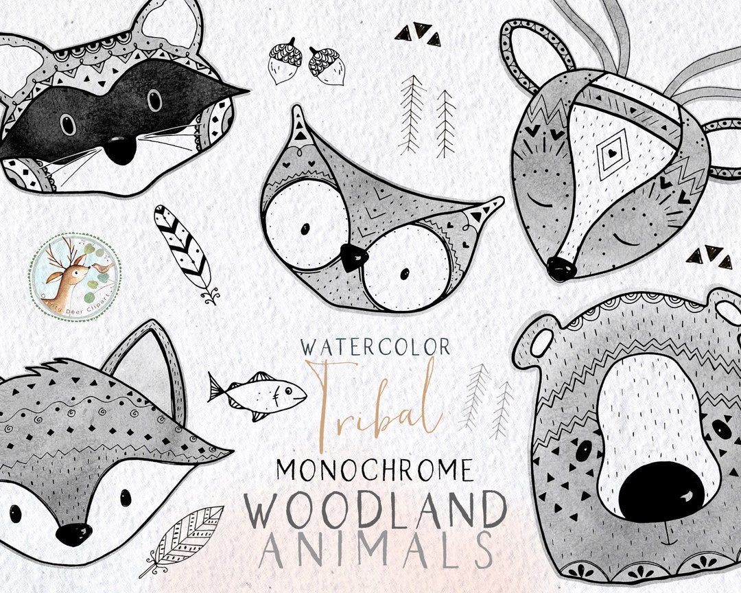 Woodland Animals Clipart, Tribal Woodland Animals Clipart, Tribal ...