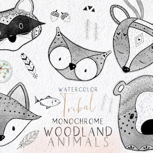 Woodland Animals Clipart, Tribal Woodland Animals Clipart, Tribal ...