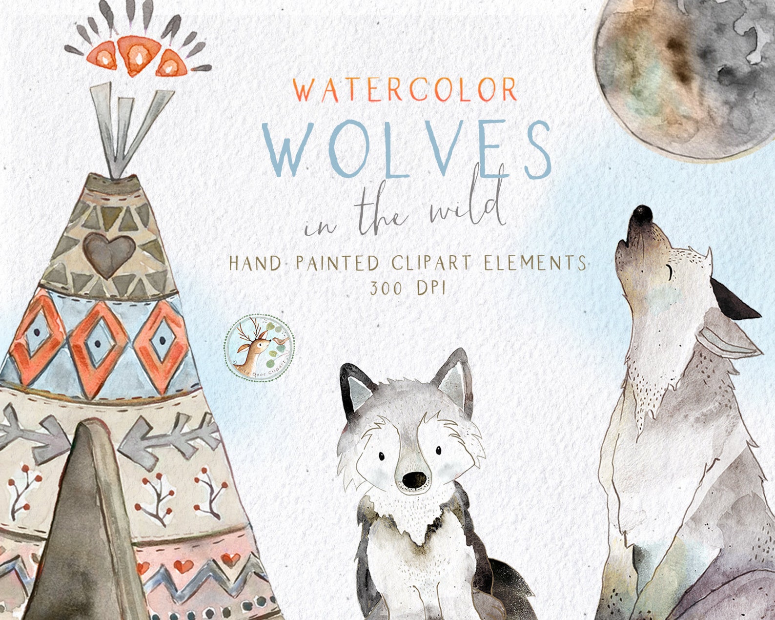 Watercolor Wolf Clipart Watercolor Wolves Clip Art Woodland - Etsy