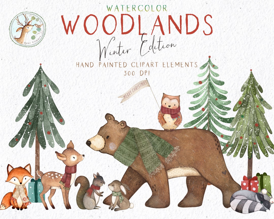 Christmas Clipart, Winter Woodlands Clipart, Christmas Woodland Animal ...