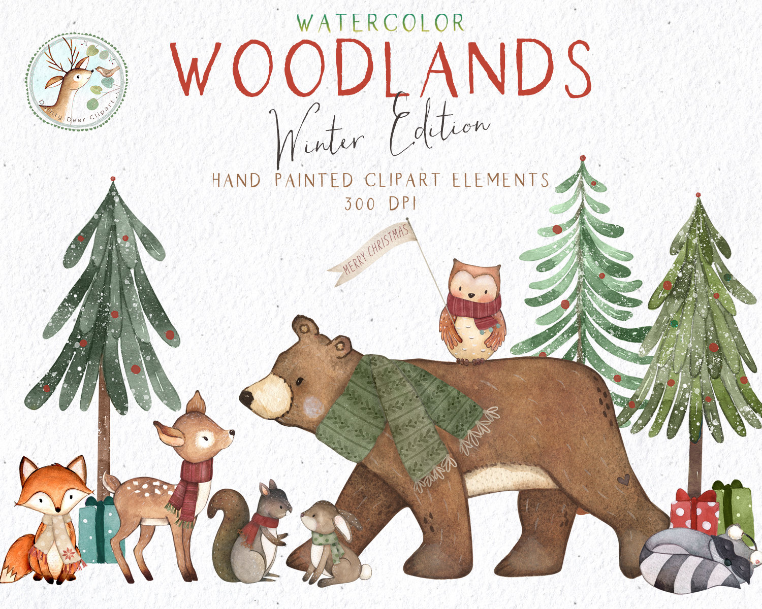 Christmas Clipart, Winter Woodlands Clipart, Christmas Woodland Animal ...