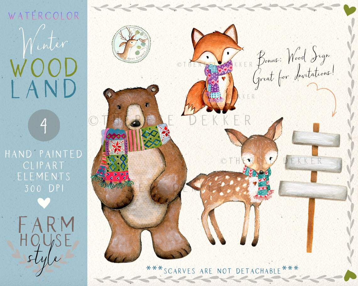 Christmas Clipart Winter Clipart Christmas Woodland Animal - Etsy