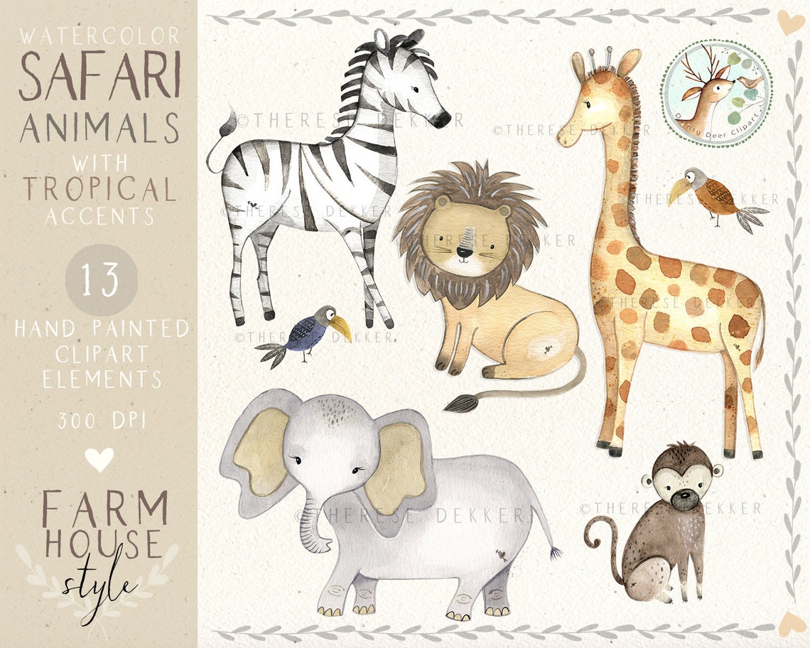 Watercolor Safari Clipart Watercolor Jungle Clipart Safari | Etsy