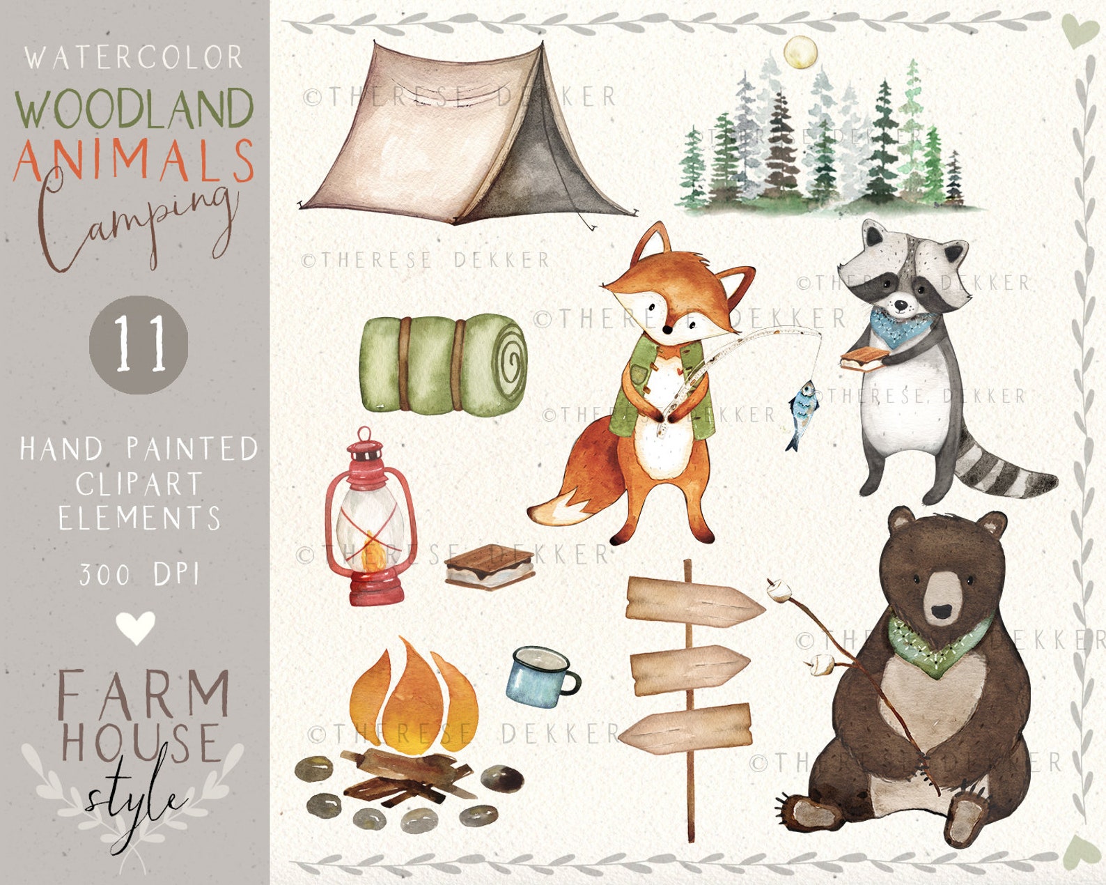 Camping Watercolor Clip Art Watercolor Woodland Animals - Etsy Canada