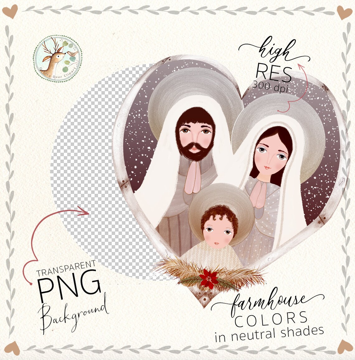 Nativity Clipart, Holy Family Clipart, Religious Clipart, Hand Lettered ...