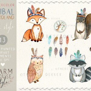Woodland Tribal Animals Clipart Watercolor Tribal Clipart - Etsy