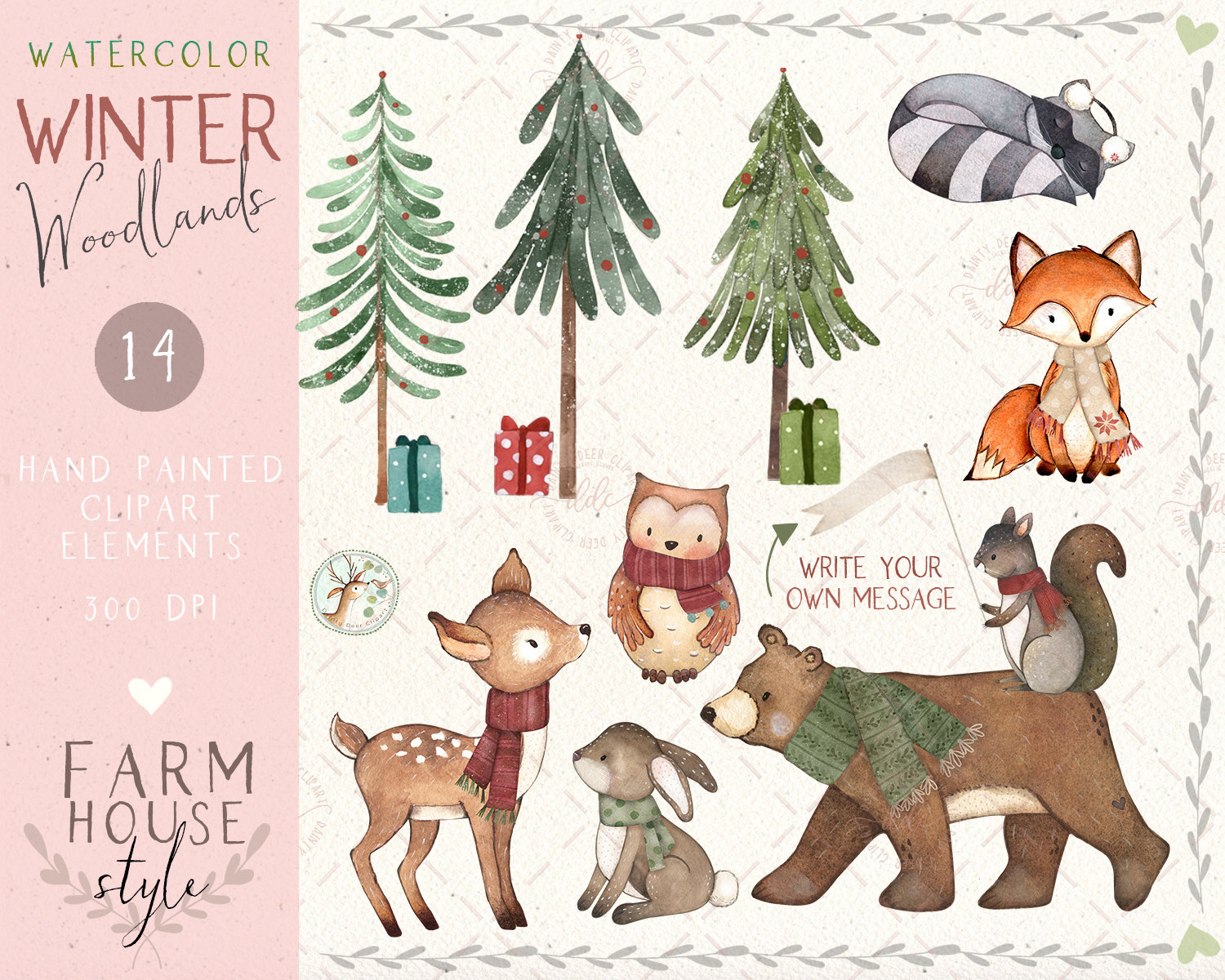 Christmas Clipart, Winter Woodlands Clipart, Christmas Woodland Animal ...