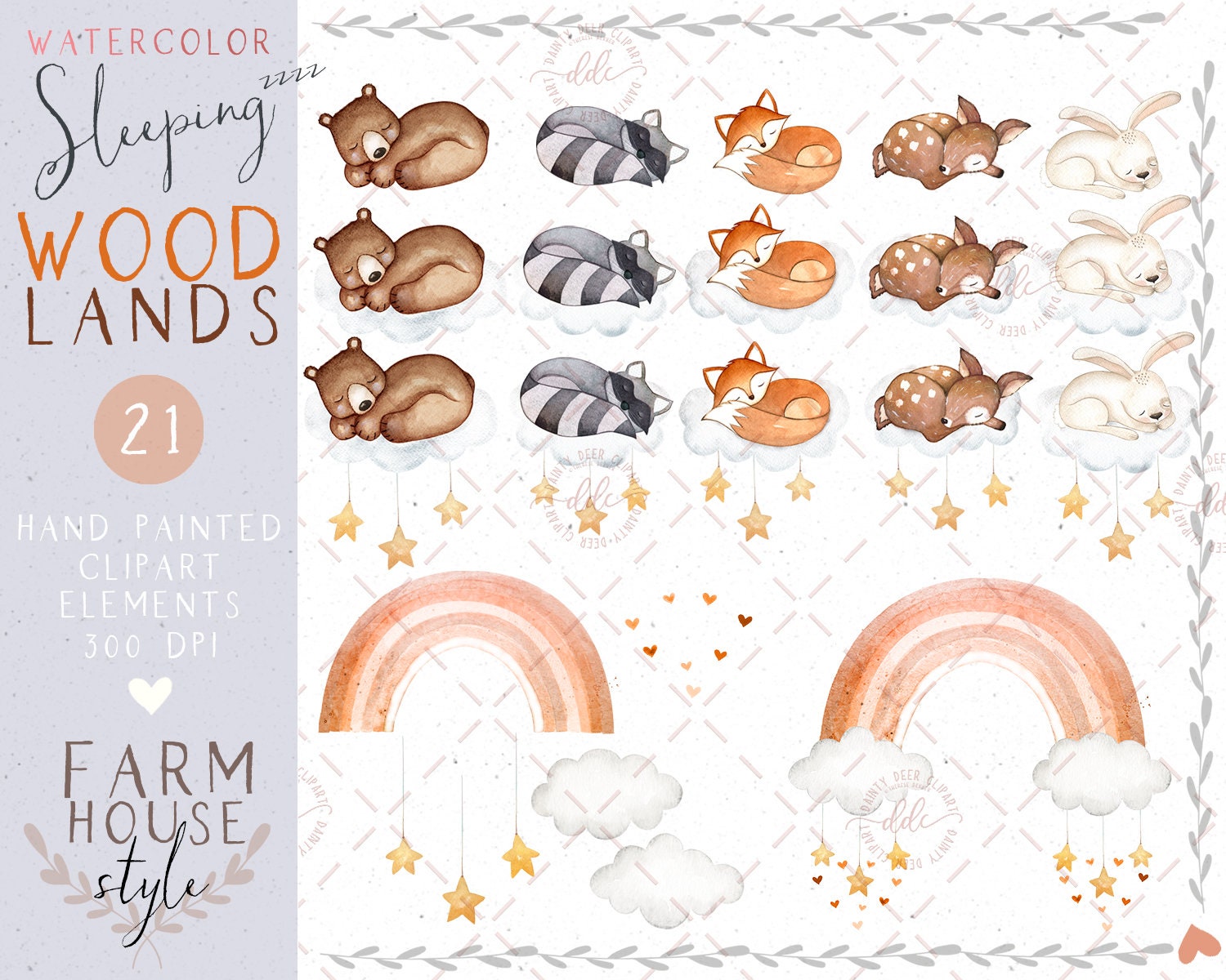 Sleeping Woodland Clipart Watercolor Clipart Watercolor - Etsy