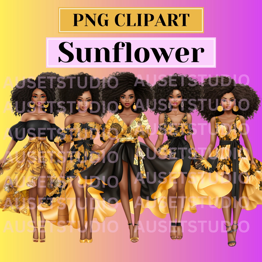 Sunflower African American Women Clip Art: PNG, Transparent, Instant ...