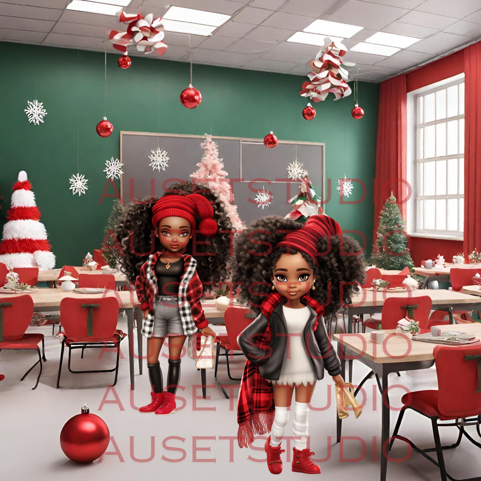 School Girl African American Christmas Clipart, Transparent, Digital ...