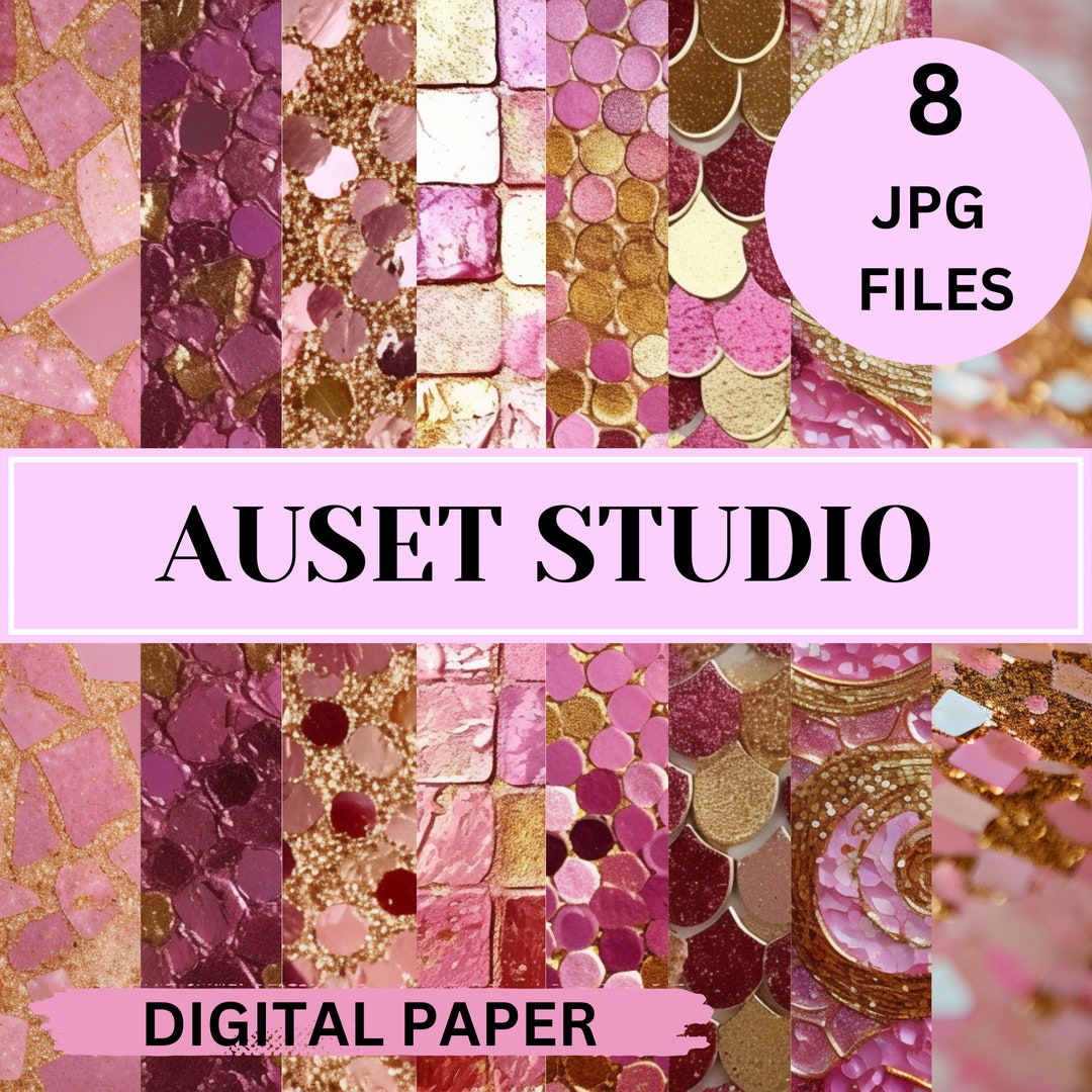 Pink and Gold Glitter Digital Paper: Shimmering Scrapbook Backgrounds ...