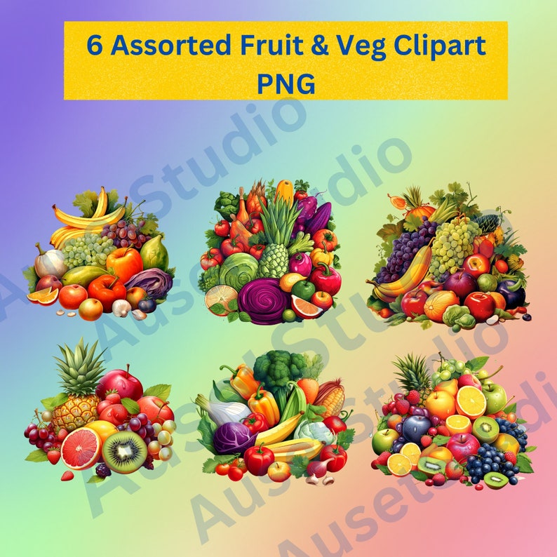 6 Assorted Fruit and Vegetable Clipart- PNG- Digital Download- Instant ...